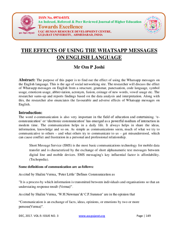 (PDF) The Effects of Using the Whatsapp Messages on English Language