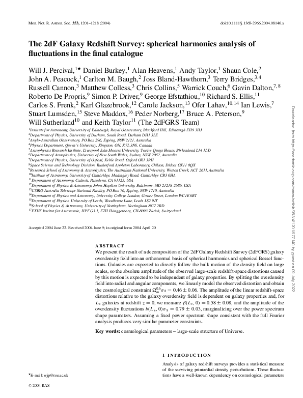 (PDF) The 2dF Galaxy Redshift Survey: spherical harmonics analysis of ...