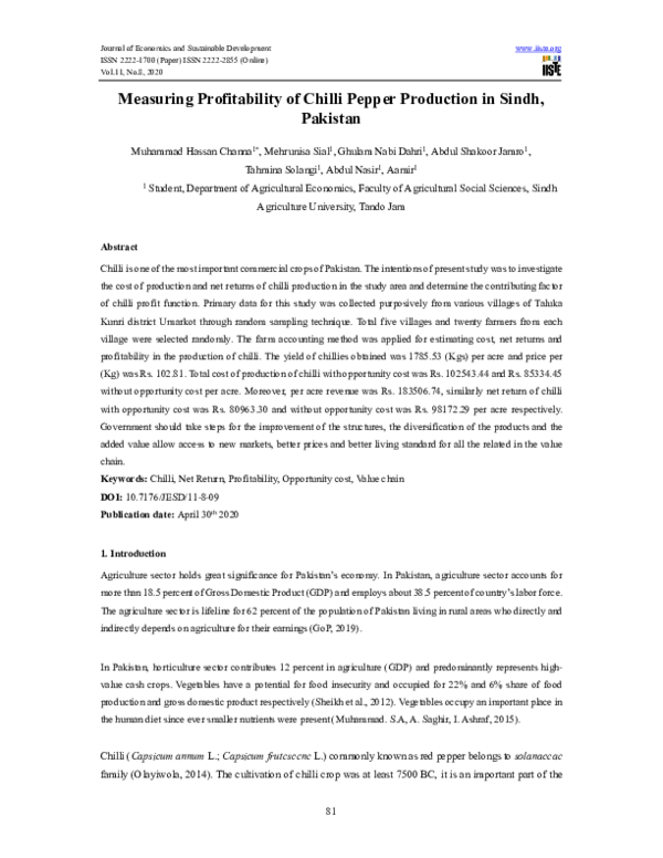 (PDF) Measuring Profitability of Chilli Pepper Production in Sindh ...