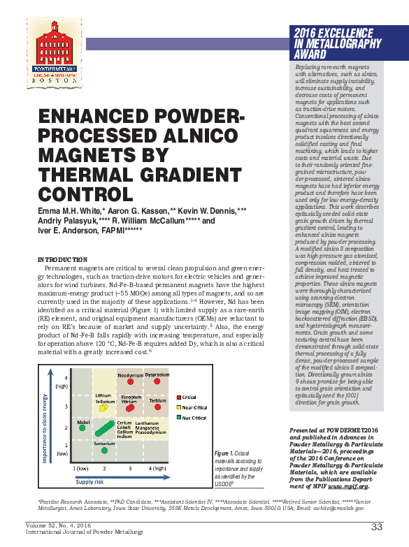 (PDF) Enhanced Powder- Processed Alnico Magnets by Thermal Gradient Control