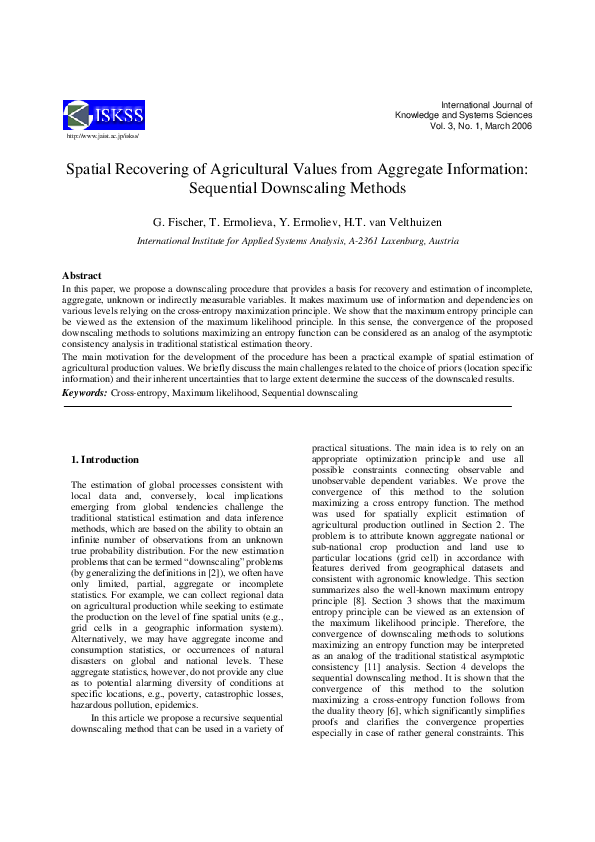 (PDF) Spatial Recovering of Agricultural Values from Aggregate Information: Sequential ...