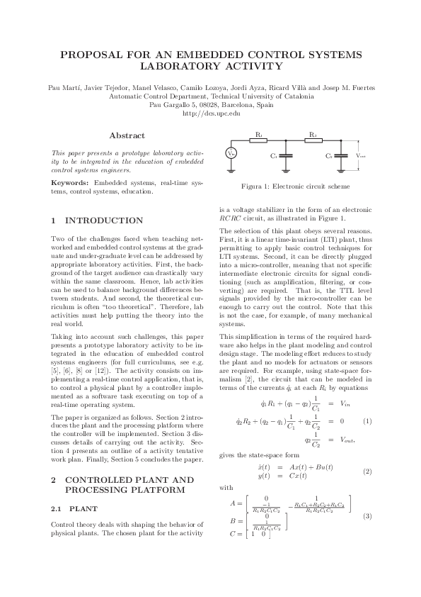 (PDF) Proposal for an Embedded Control Systems Laboratory Activity