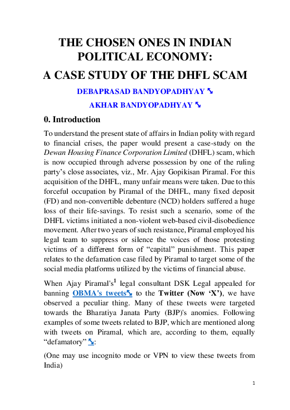 (PDF) THE CHOSEN ONES IN INDIAN POLITICAL ECONOMY: A CASE STUDY OF THE ...