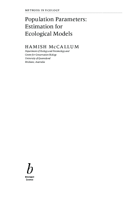 Pdf Population Parameters Estimation For Ecological Models
