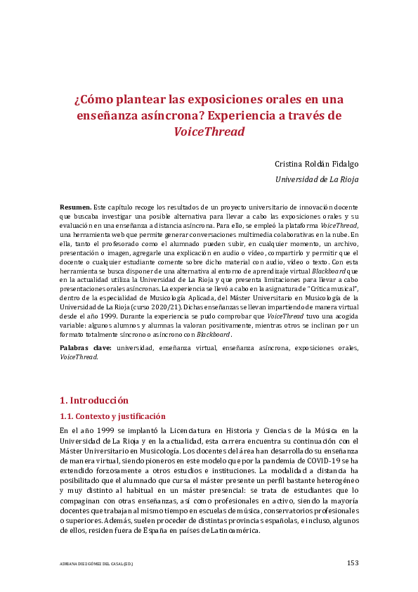 (PDF) ¿Cómo plantear las exposiciones orales en una enseñanza asíncrona? Experiencia a través de ...