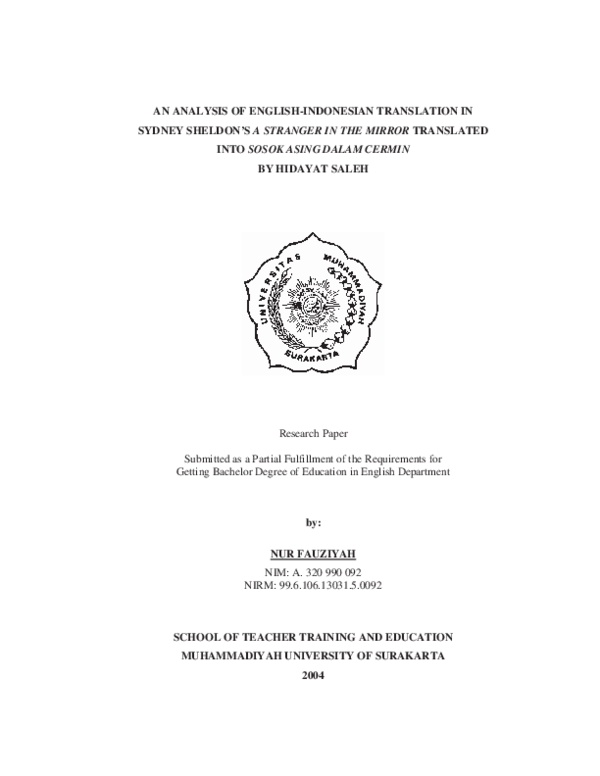 (PDF) An Analysis Of English-Indonesian Translation In Sydney Sheldon’s ...