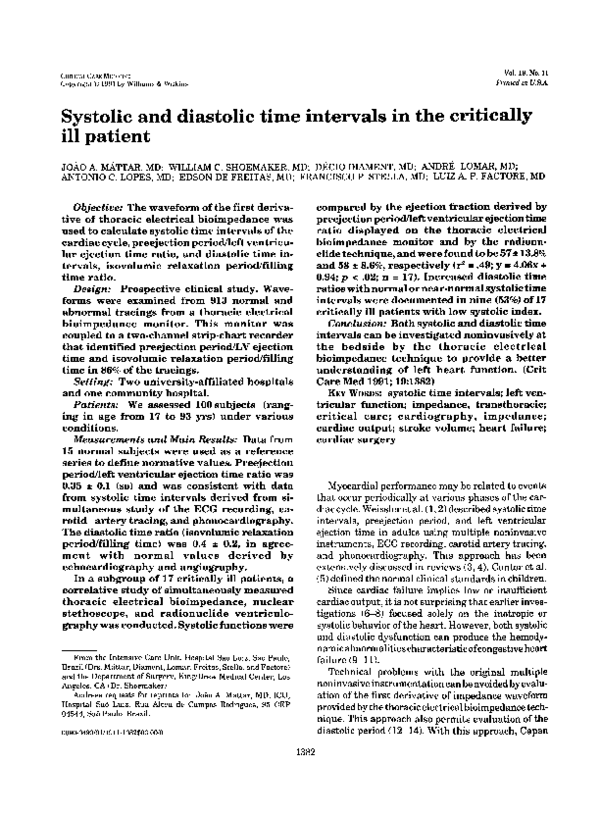(PDF) Systolic and diastolic time intervals in the critically ill patient