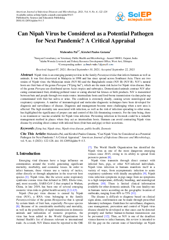 (PDF) Can Nipah Virus be Considered as a Potential Pathogen for Next ...
