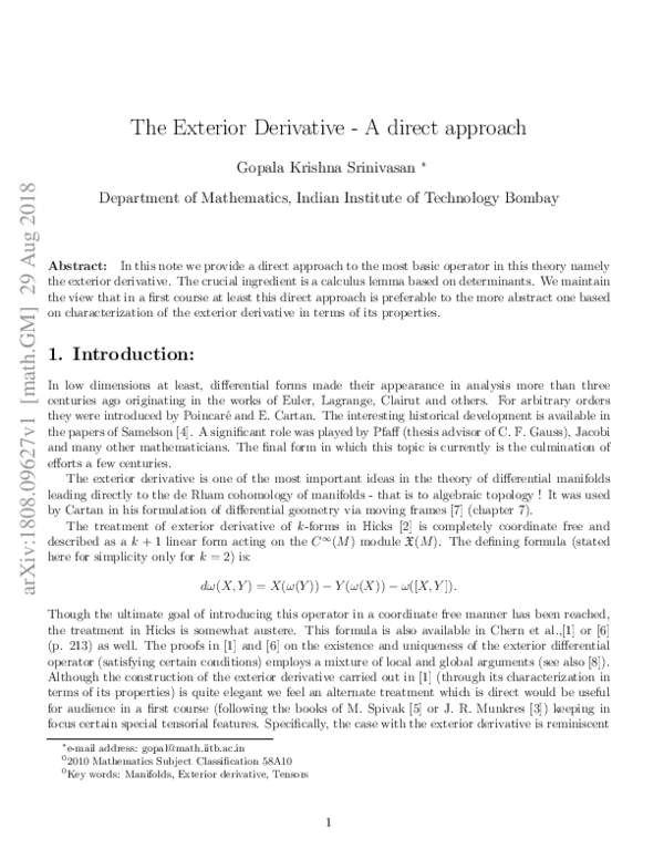(PDF) The Exterior Derivative - A direct approach
