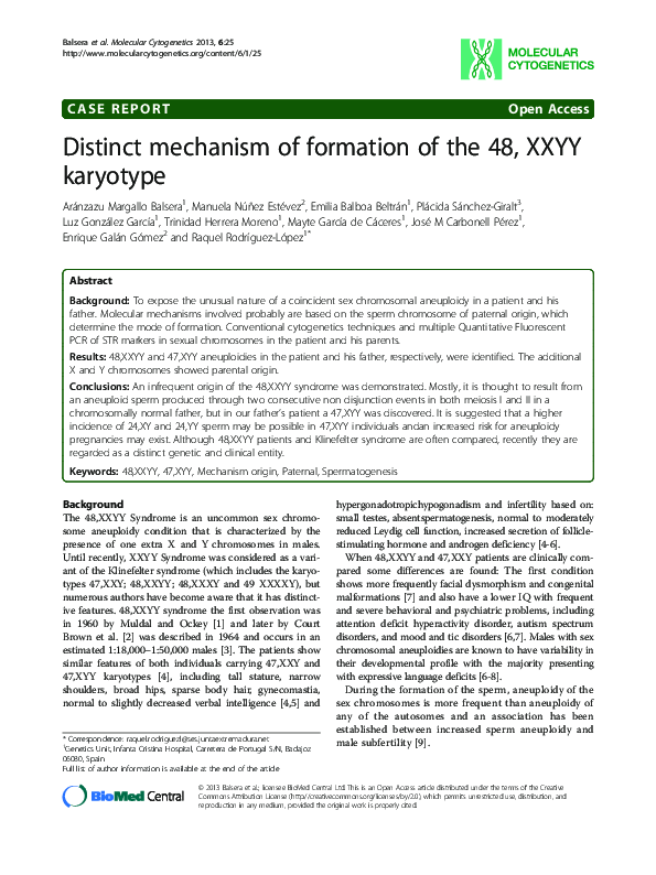 (PDF) Distinct mechanism of formation of the 48, XXYY karyotype