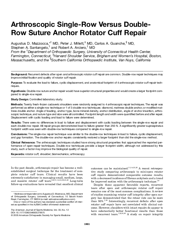 (PDF) Arthroscopic Single-Row versus Double-Row Suture Anchor Rotator ...