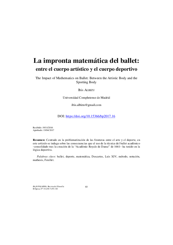 (PDF) The impact of mathematics on ballet: Between the artistic body ...