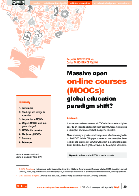 (PDF) Massive open on-line courses (MOOCs): global education paradigm ...