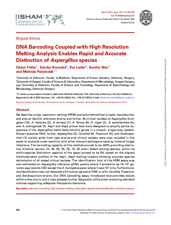 (PDF) DNA Barcoding Coupled with High Resolution Melting Analysis ...