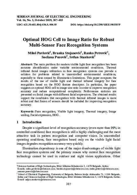 (PDF) Optimal hog cell to image ratio for robust multi-sensor face recognition systems