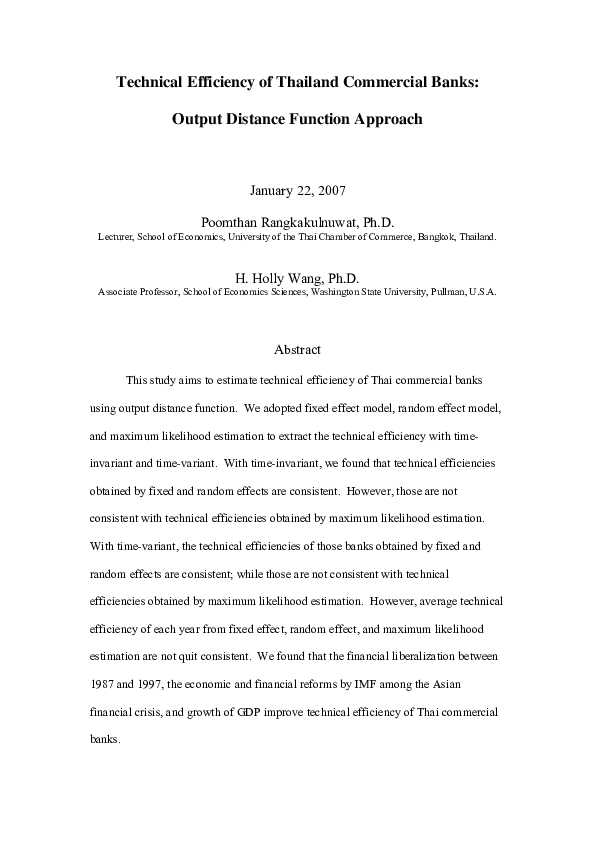 (PDF) Technical Efficiency of Thailand Commercial Banks: Output ...