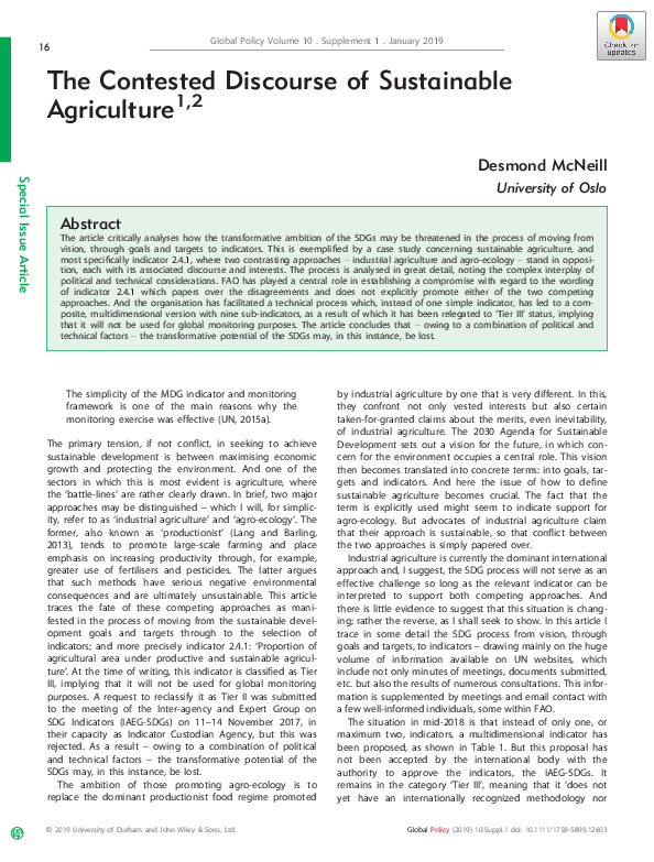 (PDF) The Contested Discourse of Sustainable Agriculture