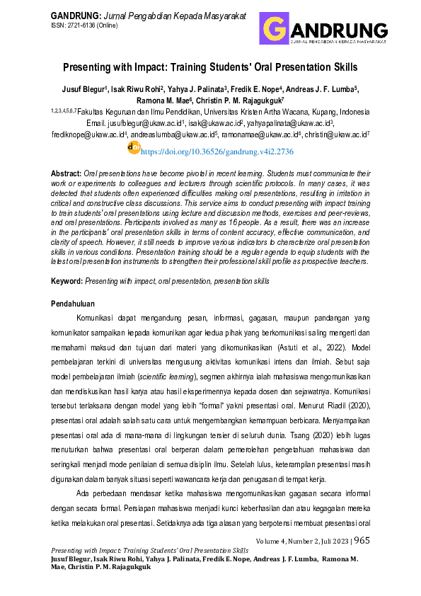 (PDF) Presenting with Impact: Training Students' Oral Presentation Skills