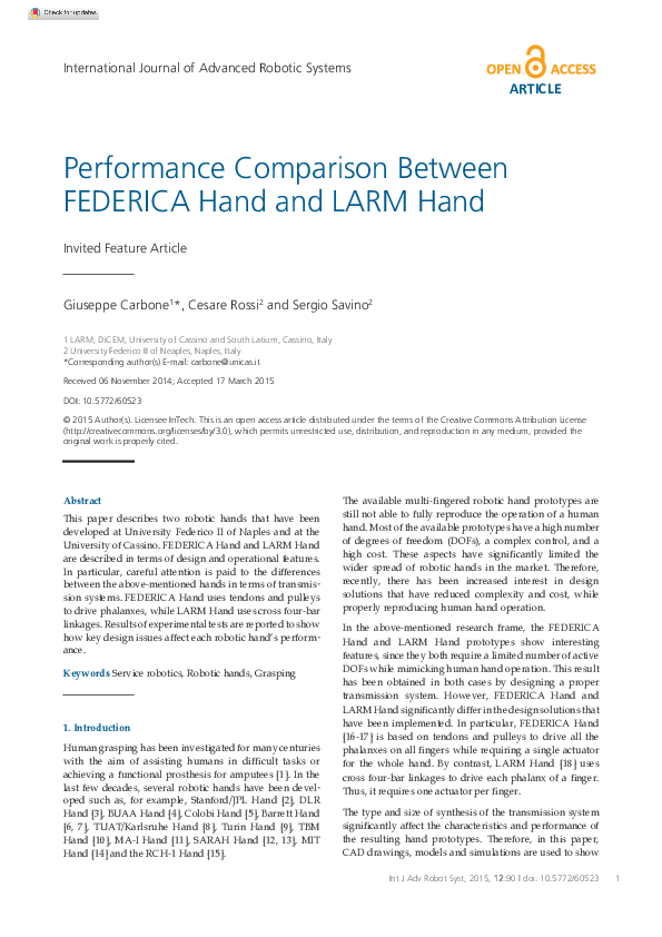 (PDF) Performance Comparison Between FEDERICA Hand and LARM Hand ...
