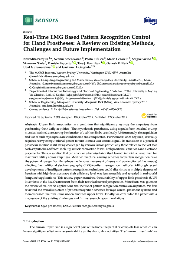 (PDF) Real-Time EMG Based Pattern Recognition Control for Hand Prostheses: A Review on Existing ...