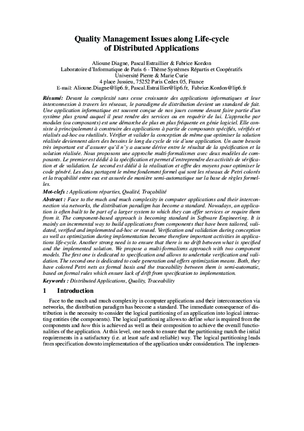 (PDF) Quality Management Issues along Life-cycle of Distributed ...