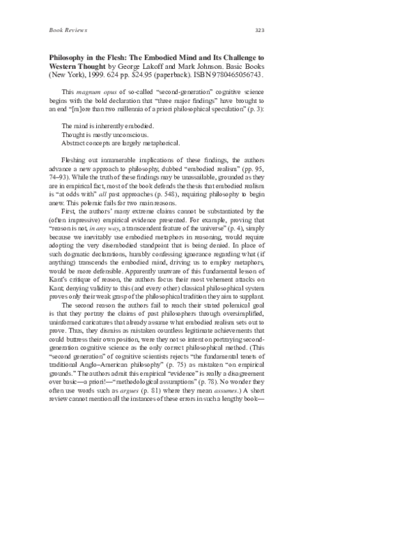 (PDF) Invited book review of George Lakoff and Mark Johnson, Philosophy ...