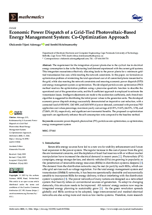 (PDF) Economic Power Dispatch of a Grid-Tied Photovoltaic Based-Energy ...