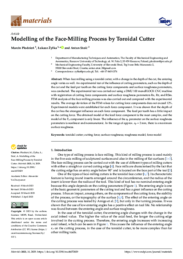 (PDF) Modelling of the Face-Milling Process by Toroidal Cutter