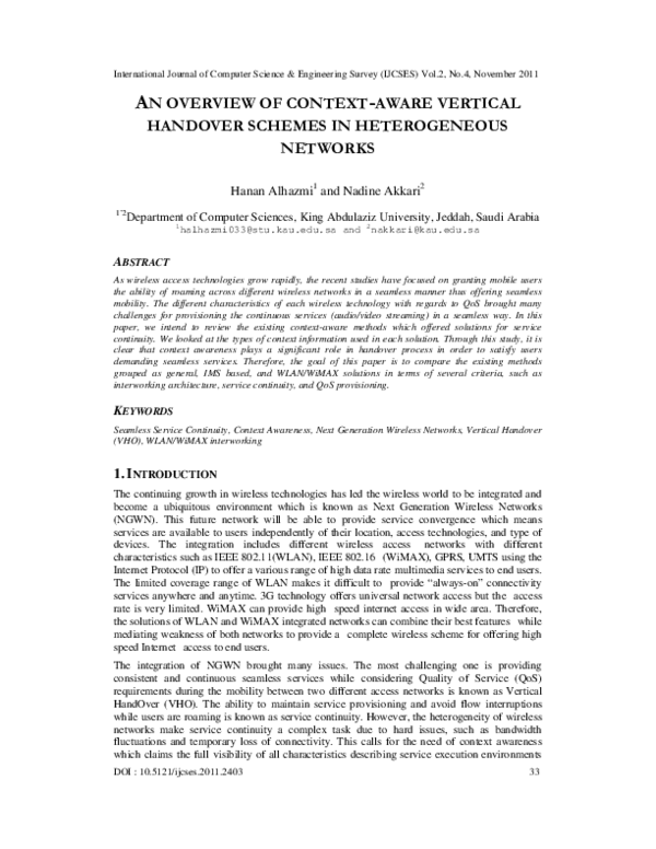 (PDF) Context-Aware Handover Solutions in Heterogeneous Networks