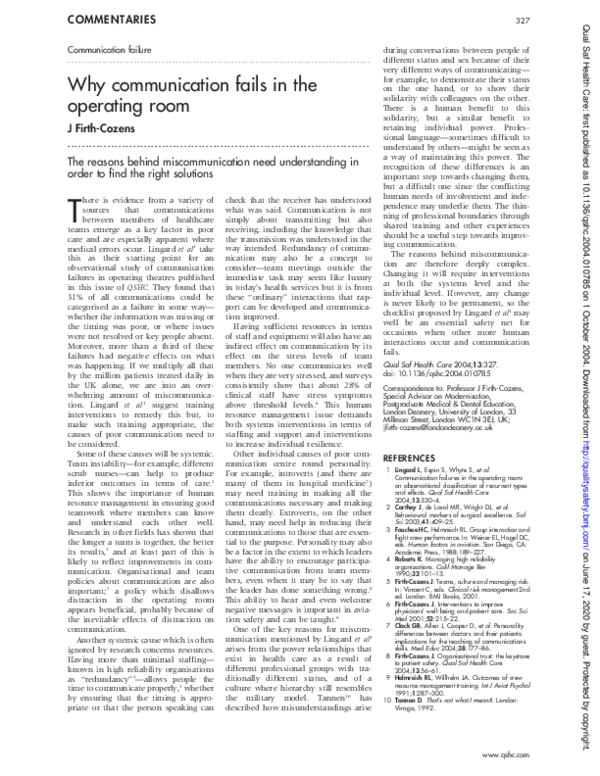 (PDF) Why communication fails in the operating room