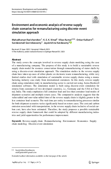 (PDF) Environment and economic analysis of reverse supply chain ...