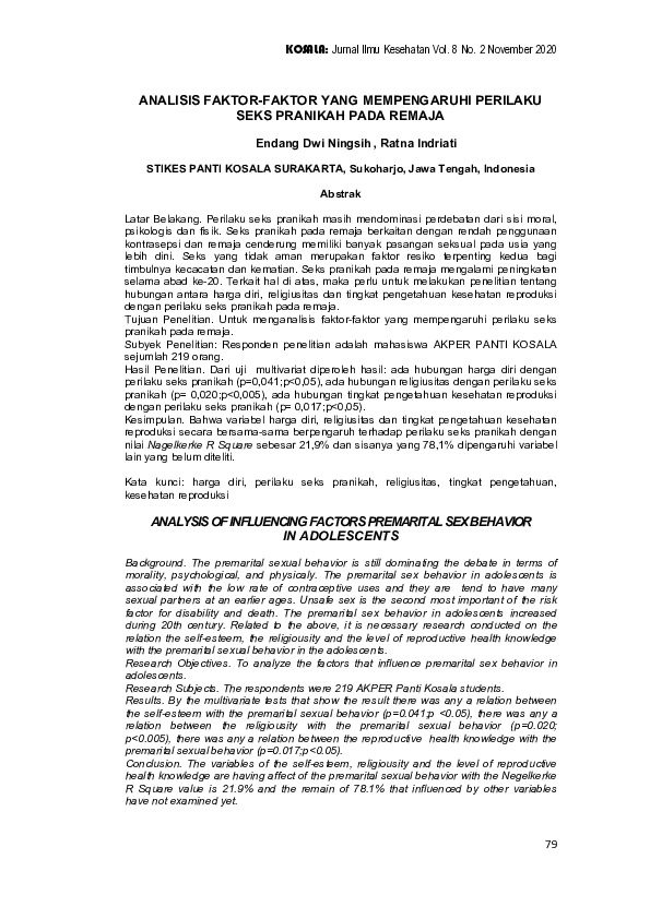 (PDF) Analisis Faktor-Faktor Yang Mempengaruhi Perilaku Seks Pranikah Pada Remaja