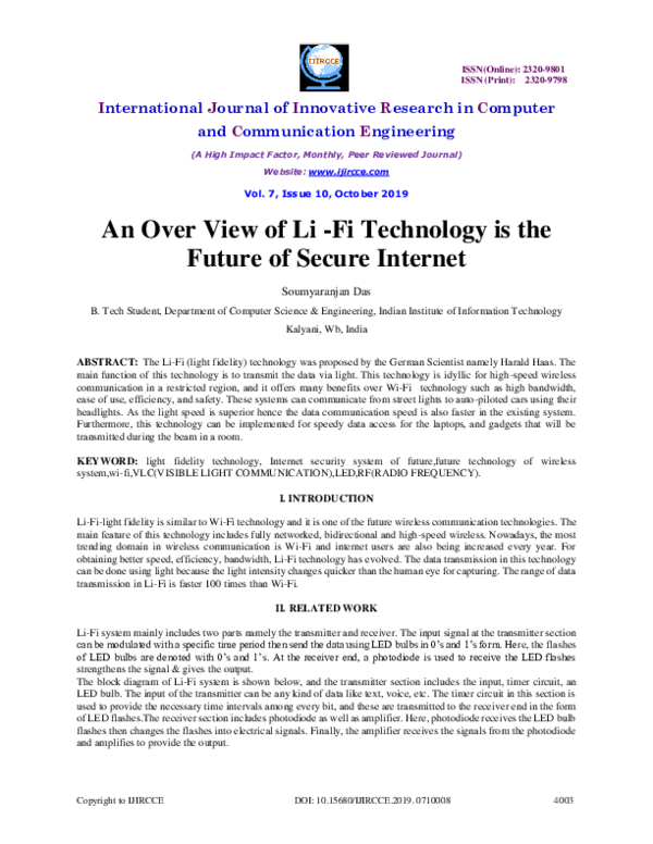 (PDF) An Over View of Li -Fi Technology is the Future of Secure Internet