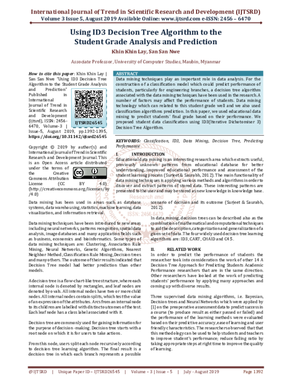 (PDF) Using ID3 Decision Tree Algorithm to the Student Grade Analysis and Prediction
