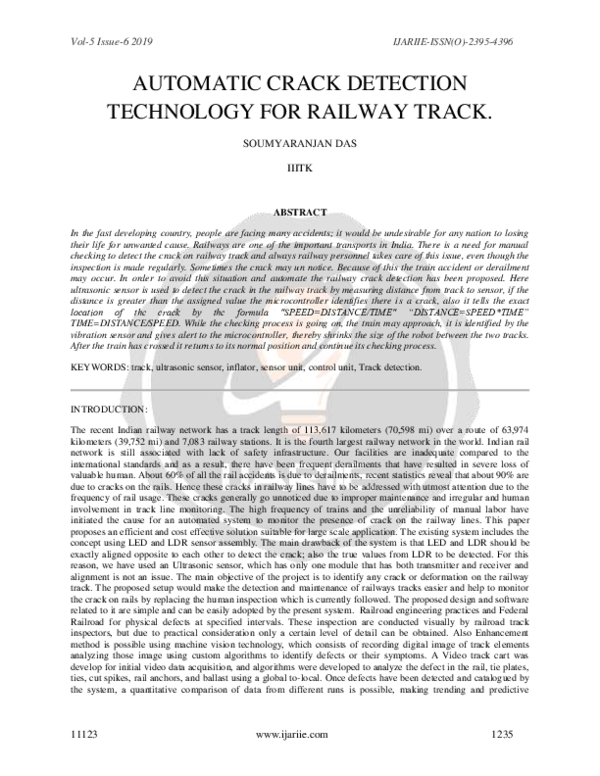 (PDF) AUTOMATIC CRACK DETECTION TECHNOLOGY FOR RAILWAY TRACK (PDF) AUTOMATIC CRACK DETECTION TECHNOLOGY FOR RAILWAY TRACK