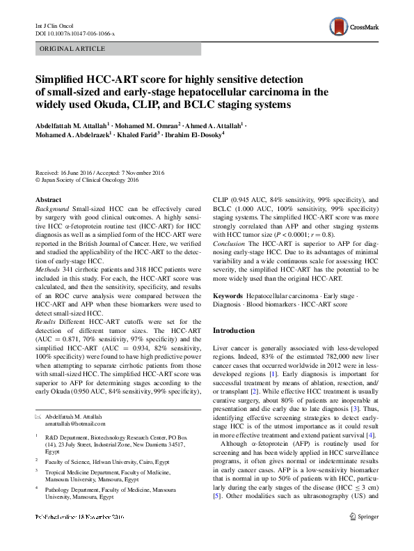 (PDF) Simplified HCC-ART score for highly sensitive detection of small ...