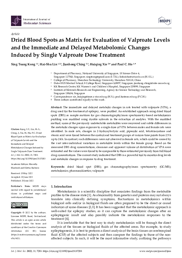 (PDF) Dried Blood Spots as Matrix for Evaluation of Valproate Levels ...