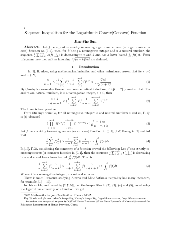 (PDF) Sequence Inequalities for the Logarithmic Convex (Concave) Function