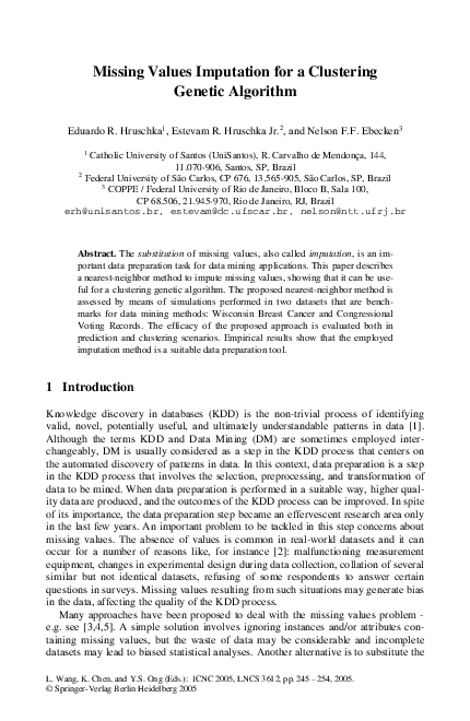 Pdf Missing Values Imputation For A Clustering Genetic Algorithm Nelson F R A N C I S C O F