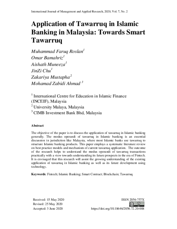(PDF) Application of Tawarruq in Islamic Banking in Malaysia: Towards ...