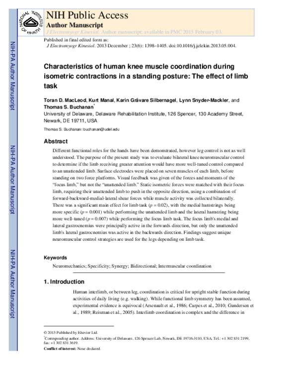 (PDF) Characteristics of human knee muscle coordination during isometric contractions in a ...
