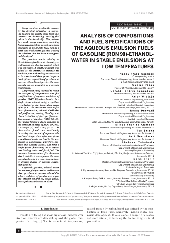 (PDF) Analysis of compositions and fuel specifications of the aqueous ...