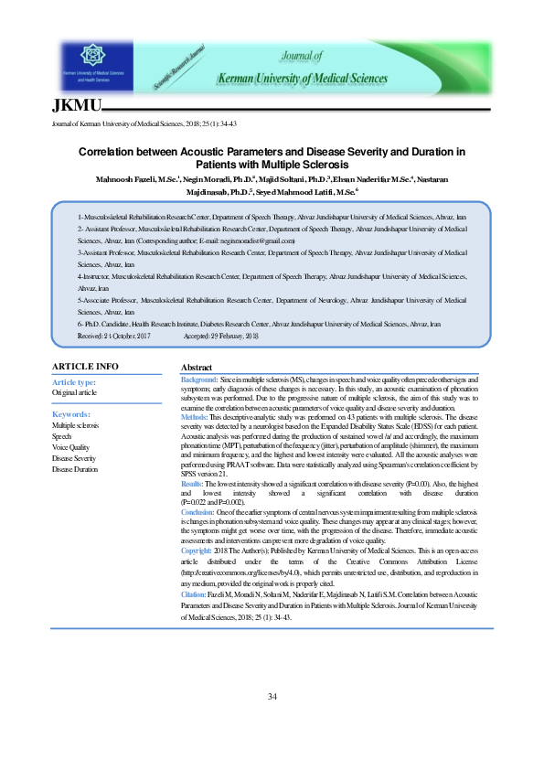 (PDF) Correlation between Acoustic Parameters and Disease Severity and ...