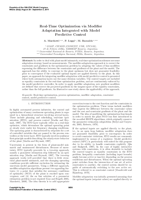 (PDF) Real-Time Optimization with Modifier Adaptation in MPC
