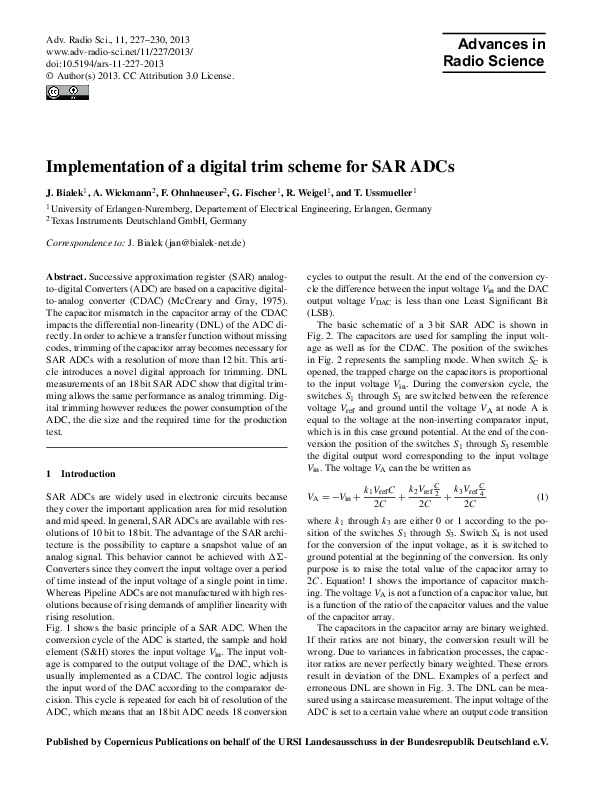 (PDF) Implementation of a digital trim scheme for SAR ADCs