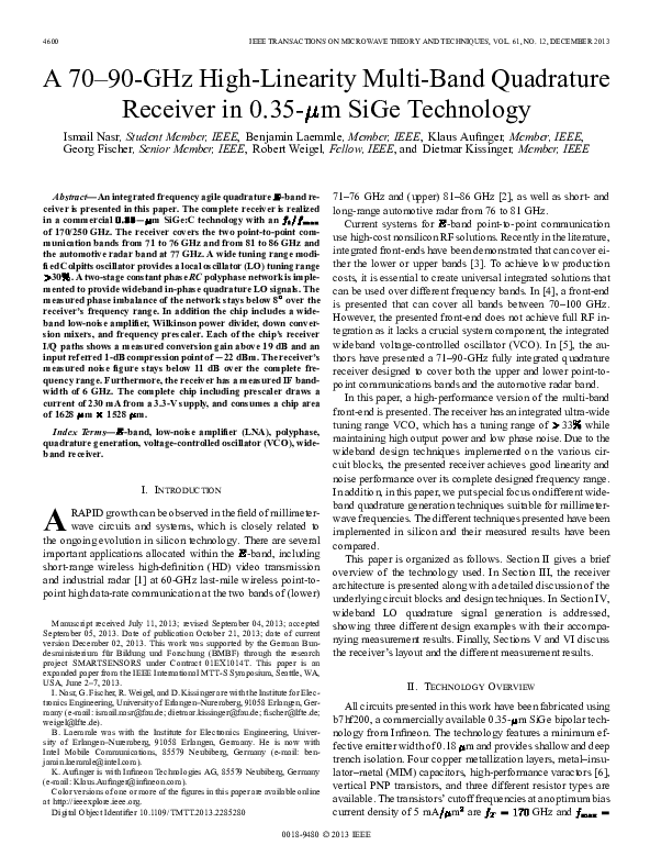 (PDF) A 70–90-GHz High-Linearity Multi-Band Quadrature Receiver in ...