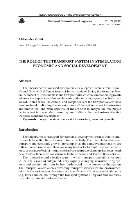 (PDF) The Role of the Transport System in Stimulating Economic and ...