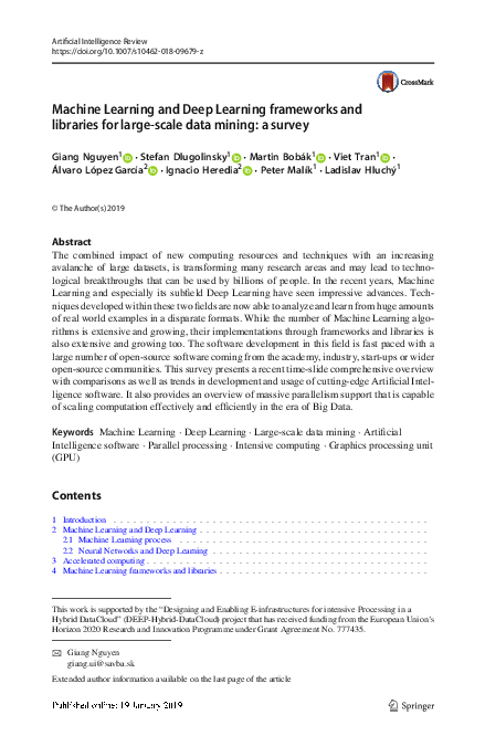 Pdf Machine Learning And Deep Learning Frameworks And Libraries For Large Scale Data Mining A