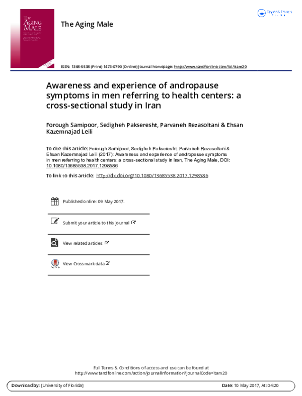 (PDF) Awareness and experience of andropause symptoms in men referring to health centers: a ...