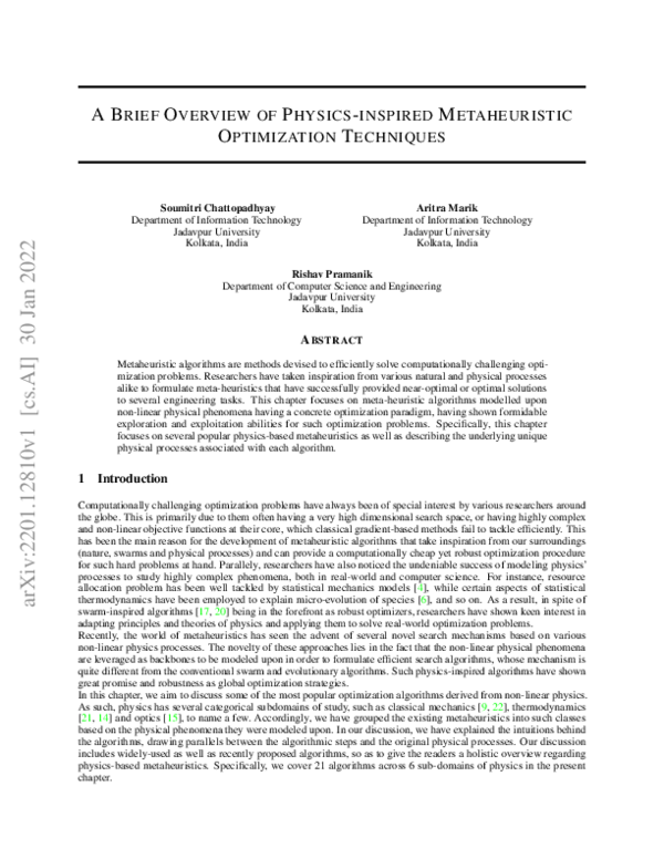 (PDF) A Brief Overview of Physics-inspired Metaheuristic Optimization ...
